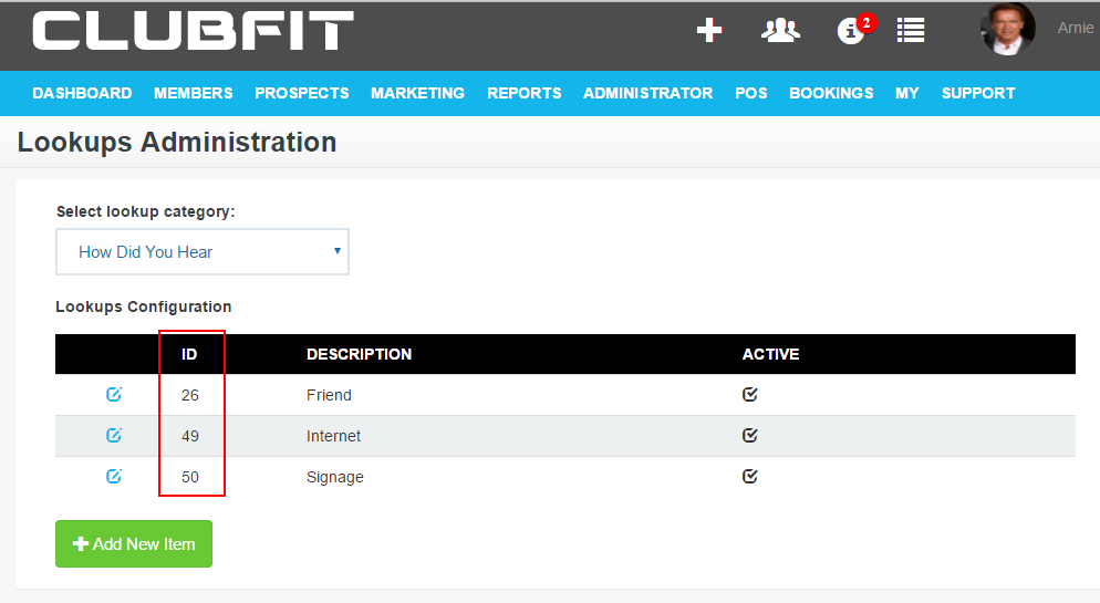 How to find the id of a lookup – Clubfit Software